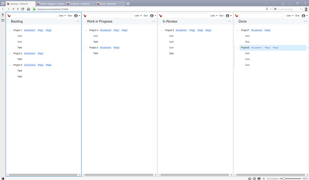 Kanban-like side-by-side lists - Checkvist Friends